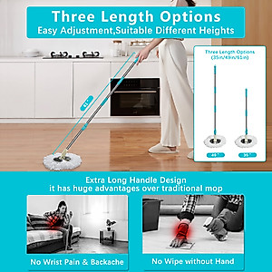 Tsmine 3-Section 35-to-61 Inch Spin Mop Replacement Pole Handle Mop Refills Compatible with Round Spin Mop, Microfiber Mop Floor Head Mop - Blue