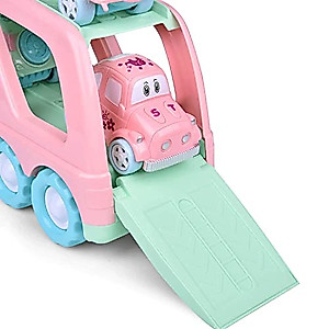 FUN LITTLE TOYS Truck Toys for Kids 2-4, Kids Toys Girls Age 2 3 4 5, Toddler Princess Girl Toys Carrier Truck with Cars and Planes, Toddler Birthday Gifts with Music & Lights for 2 3 4 5 Year Girls