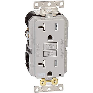 Leviton G5362-WTG 20A-125V Extra-Heavy Duty Industrial Grade Weather/Tamper-Resistant Duplex Self-Test GFCI Receptacle, 1.74 x 1.36 x 4.05 inches, Gray, 20-Amp