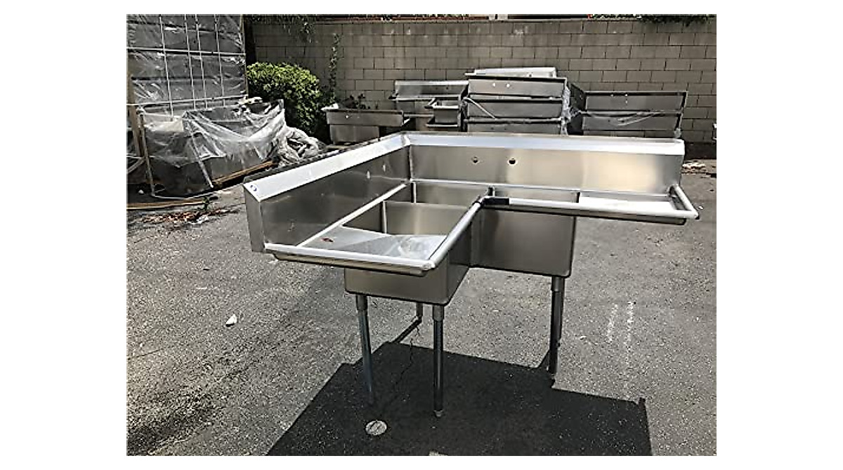 3 Compartment Corner Sink - NSF Stainless Steel, Durable