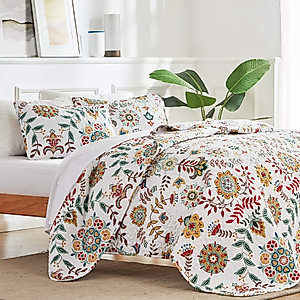 SLEEP ZONE 3-Piece Printed Quilt Set - Full/Queen Size - Lightweight Reversible Bedding Coverlet Set for All Season (Classic Floral Pattern), Full/Queen (90x96 inch | 2 Pillow Shams)