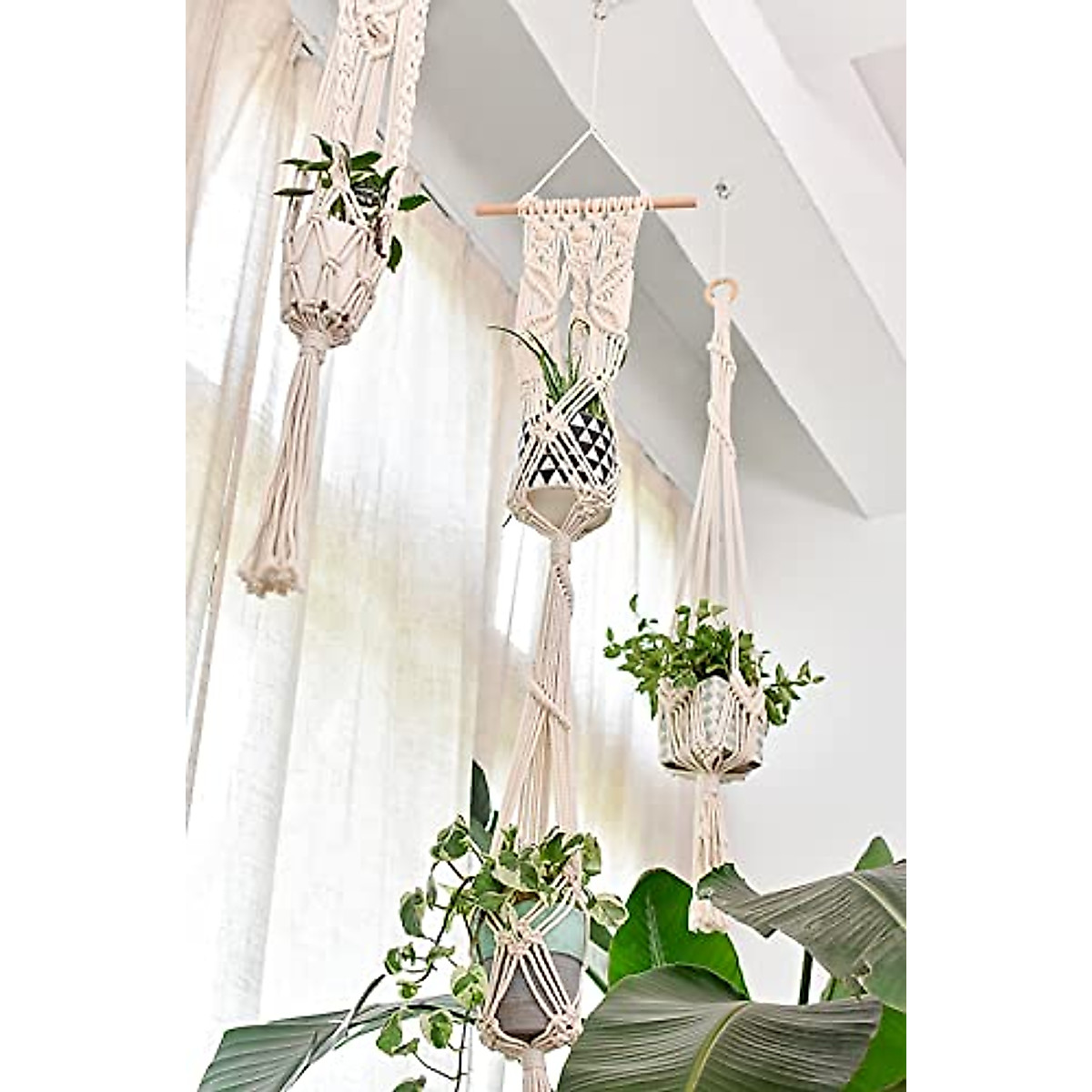 WXS-CHALL 5 Pack Macrame Plant Hangers Hanging Planter, Cotton Rope Hanging Plant Holders Decorative Flower Pots Indoor Outdoor Boho Home Decor (5 Size and 10 Hooks)