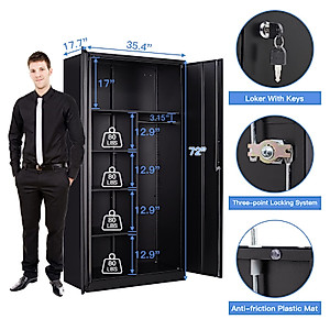 Yizosh Metal Armoire Wardrobe Closet Cabinet for Hanging Clothes with Lock Doors, -72" Steel Lockable Wardrobe Storage Locker Clothes Organizer for Bedroom, Laundry Room (Black)