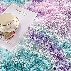 Meeting Story Shaggy Tie Dye Rugs for Girls Living Room Nursery Kids, Fluffy Shag Fuzzy Soft Carpet for Bedroom, Indoor Foyer Floor Mat, Thick Plush Bedside Area Rug Non-Skid (Blue Purple,3'x5')