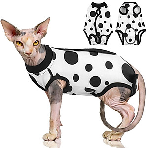 FUAMEY Cat Recovery Suit for Cats Spay,Cat Onesie Abdominal Wounds Surgical Shirts Kitten Skin Protection Bodysuit Cat Anti Licking Wear Female Cats Weaning Clothes Alternative to Cone Black Dot XS