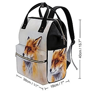 Painting of Wild Fox Diaper Bag Backpack Large Capacity Mommy Bags Multifunction Nappy Bag Travel Back Pack Black-Style