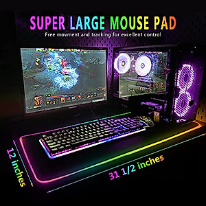 31.5"X12" RGB Gaming Mouse Pad, Large LED Mousepad with 11 Lighting Modes, Soft Non-Slip Rubber Base Mouse Mat for Computer Desk Keyboard, Waterproof XL Gaming Mousepad.