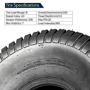 MaxAuto 20x8.00-8 Lawn Mower Tires, 20x8x8 Lawn Garden Tractor Tires, 20x8-8 Turf Tire, 4PR Tubeless, 965lbs Capacity, Set of 2