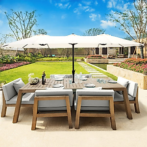 Pure Garden 50-LG1283 Beige 15' Double Sided Market Umbrella