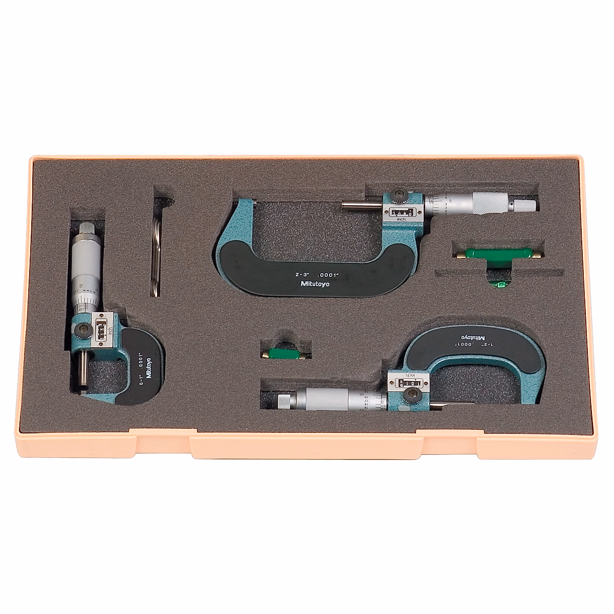 Mitutoyo 193-923 Digit Outside Micrometer Set, 0-3" Range, 0.0001" Graduation, +/-0.0001" Accuracy (3 Piece Set)