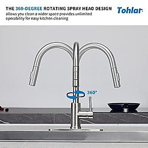 Tohlar Kitchen Sink Faucets with Pull-Down Sprayer, Modern Stainless Steel Single Handle Pull Down Sprayer Faucet with Deck Plate