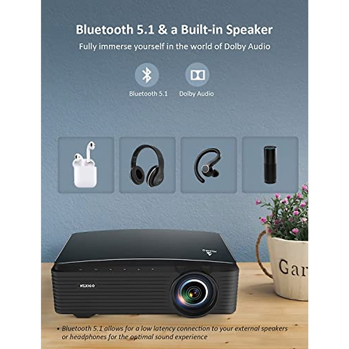 NexiGo 1080P Projector: 5G Wi-Fi, Bluetooth, Dolby Sound