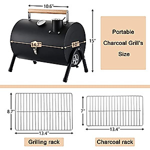 Portable Charcoal Grill, HaSteeL Small Folding Outdoor Grill, Mini Black Barbecue Grill with Thermometer, Compact Tabletop BBQ Grill for Camping Picnic Backyard Patio, 116 Square Inches & Screwdriver