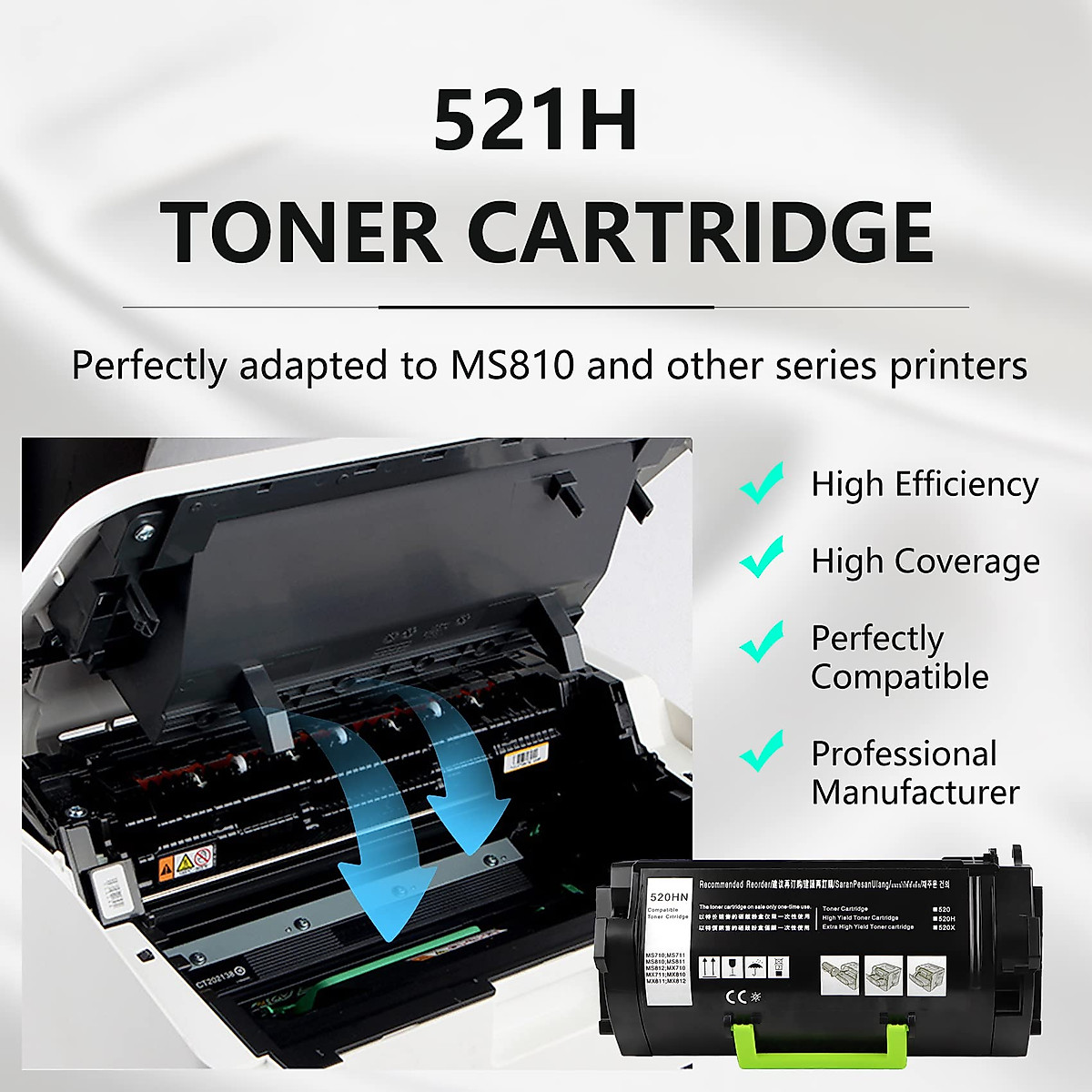 Pomeade Upgraded 521H Toner 52D1H00 Toner Cartridge Compatible with lexmark MS810 MS810n MS810dn MS811 MS811n MS811dn MS812 MS812dn MS812de MS710 MS710n MS711 MS711dn Printer（25,000 Yield, 1PK Black）