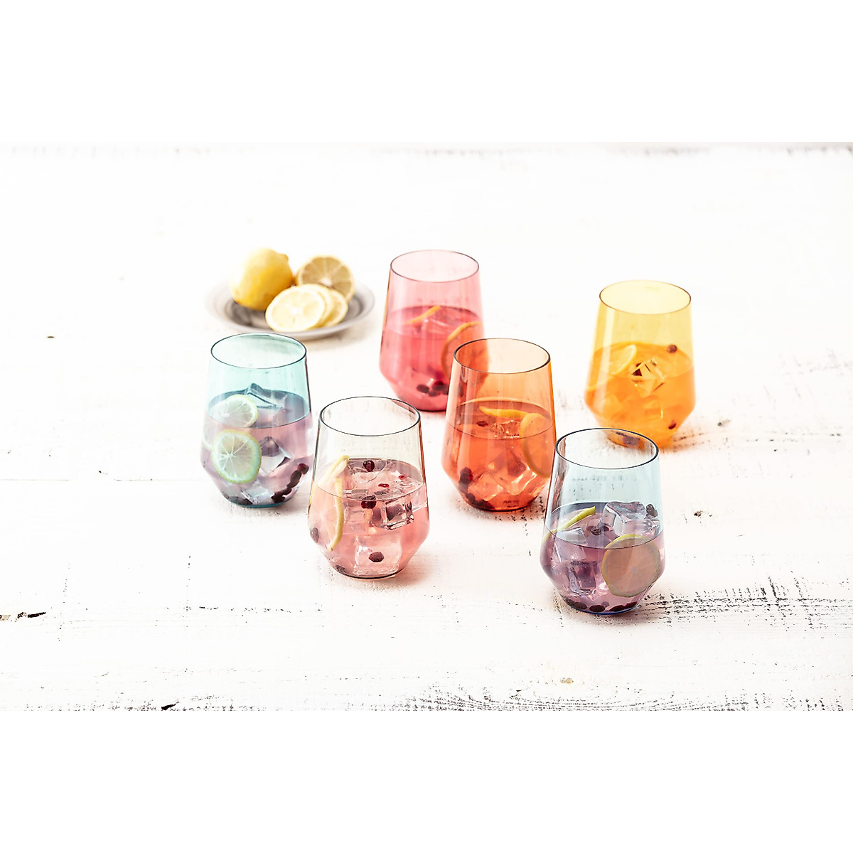 Fortessa Sole Copolyester Outdoor Drinkware, Stemless Wine Glass, Aqua Sky Blue Green