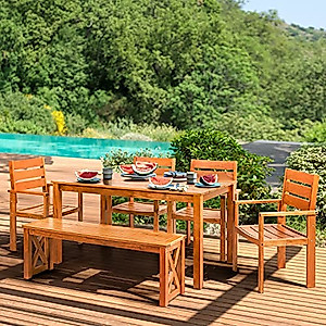 YOLENY 6 Piece Patio Dining Set, Teak Solid Wood, Indoor and Outdoor Wooden Furniture Sets for Backyard, Porch, Lawn, and Garden