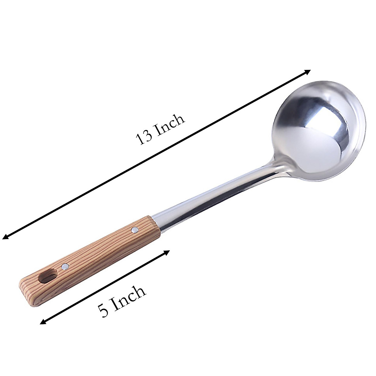 2 Pcs Soup Spoon, 13 Inch Stainless Steel Leaky Spoon and Soup Spoon with Wooden Handle for Cooking (2)