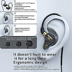 SWLIFL Wired Earbuds in-Ear Headphones with Microphone Volume Control Dual Dynamic Coil Bass Noise Canceling 3.5mm Jack Tangle-Free Cord Noise Isolating Earphones Black