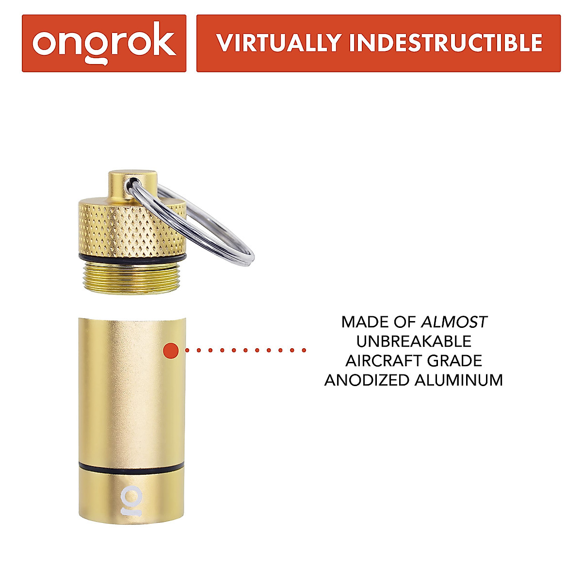 ONGROK Premium Mini Storage Tube, Keychain, Pocket-Sized, Airtight, Aluminum Metal Holder and Case (Gold)