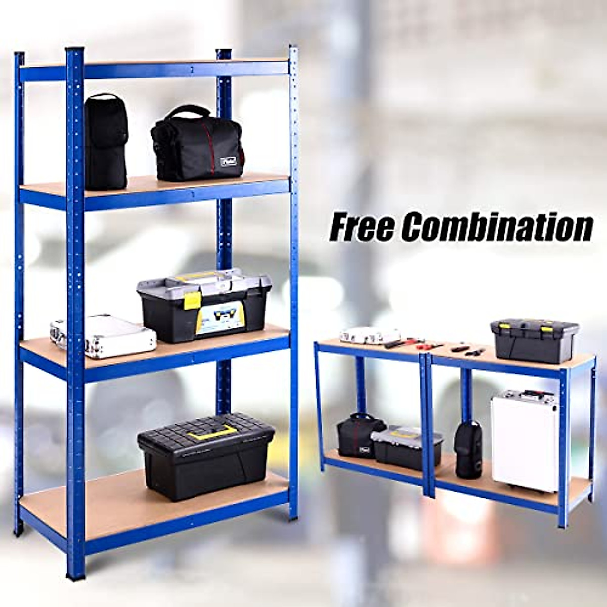 ERGOMASTER Storage Shelves Metal Garage Shelving Unit 4-Shelf Adjustable Heavy Duty Boltless Organizer Rack for Home Warehouse Pantry Office 96" W x 16" D x 63" H（Blue,3Pack）