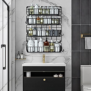 CALM COZY Bathroom Organizer, 4-Tier Shower Caddy Basket, Wall Mount Shower Organizer Metal Shelves Organization, Rustproof Bathroom Shelves Storage with 6 Hooks for Hanging Sponge, Black