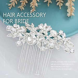 Olbye Wedding Hair Comb Rhinestone Bridal Pieces Flower Silver Crystal Headpiece for Bridesmaids and Brides (Silver)