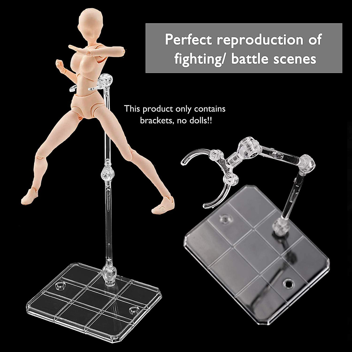 Migaven Action Figure Stand, 10pcs Assembly Action Figure Display Holder Base Doll Model Support Display Stand Compatible with HG RG SD SHF Gundam 1/144 Toy Clear