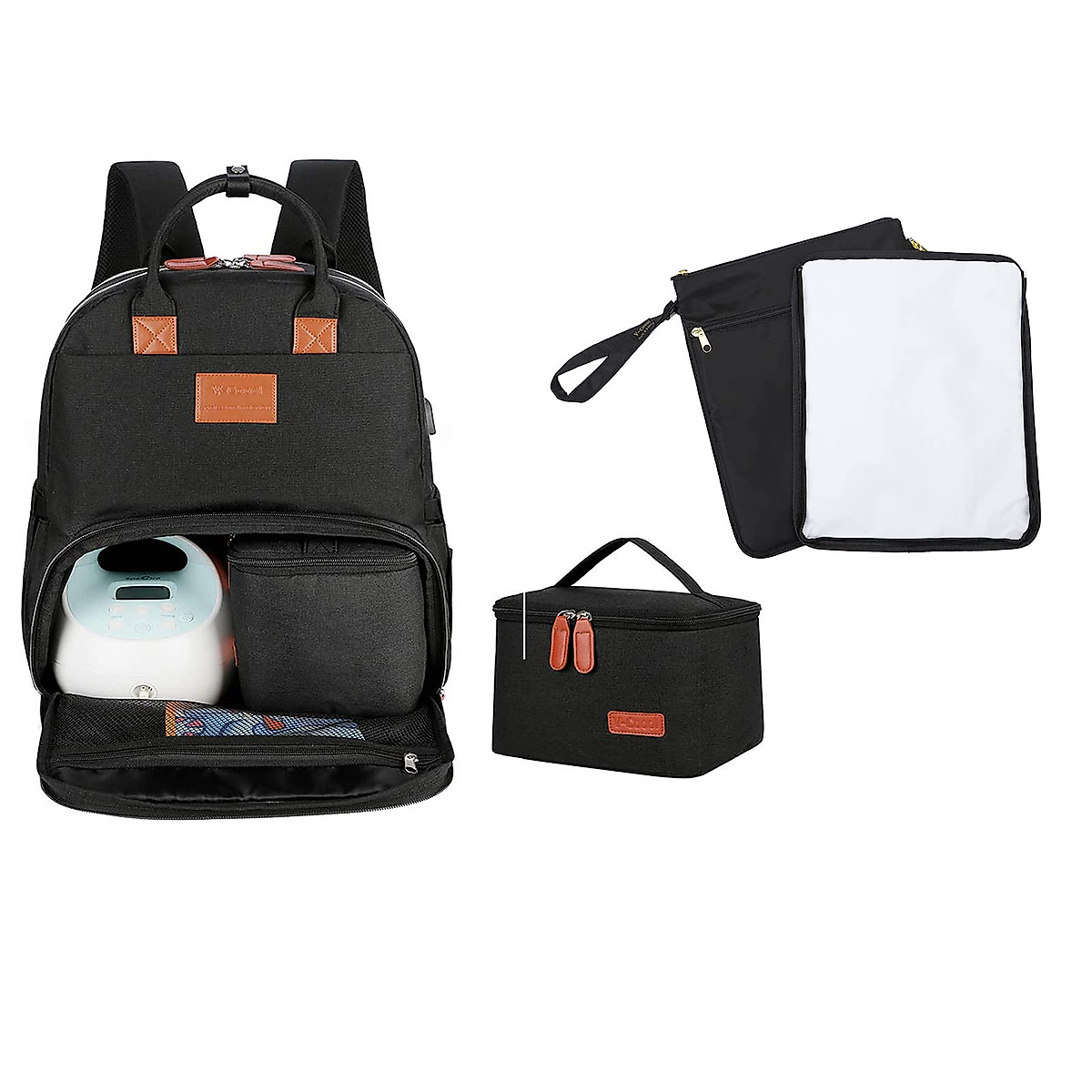 V-COOOL Breast Pump Backpack Spectra, Tote Bag with 15.6 Inch Laptop and Breast Pump Parts Bag,Breast Pump Cleaning Wipes, Pumping Bag Wet/Dry Bag