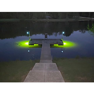 Saltwater Approved & Barnacle Burning Bulbs, Double Lamp Bright Green Underwater Fishing Light Kit, Dock & Fish Lights with 50' Cords (7,900 Lumens Each Bulb)