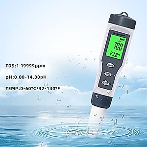 Water Quality Tester Tool, Temp PH Meter 3 in 1 Portable Auto Calibration Wide Test Range for Pool