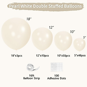 JZCZOEB Pearl White Double Stuffed Balloons Different Size 115Pcs 5/10/12/18" White Pearl Ivory Balloons Garland kit for Wedding Birde to be Engagement Bridal Shower Birthday Baby Shower Party