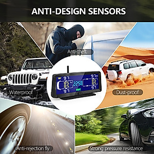 Hieha Tire Pressure Monitoring System, 7.84” Wireless Solar Rv TPMS with 4 Sensors for Travel Trailer Truck Fifth Wheel Motorhome, Real-time Monitoring Pressure and Temperature(0~198 PSI)