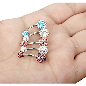 FIBO STEEL 5 Pcs 14G Stainless Steel Belly Button Rings Navel Barbell Body Jewelry Piercing P