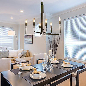 LOG BARN Black Chandelier, Modern Farmhouse Dining Room Lighting Fixtures Hanging, 25” Medium Rustic Pendant for Kitchen Island, Living Room