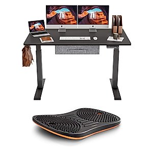 FEZIBO Electric Standing Desk with Drawer, 55 x 24 inches Splice Board | Anti Fatigue Mat Wooden Wobble Balance Board (Medium, Obsidian Black)