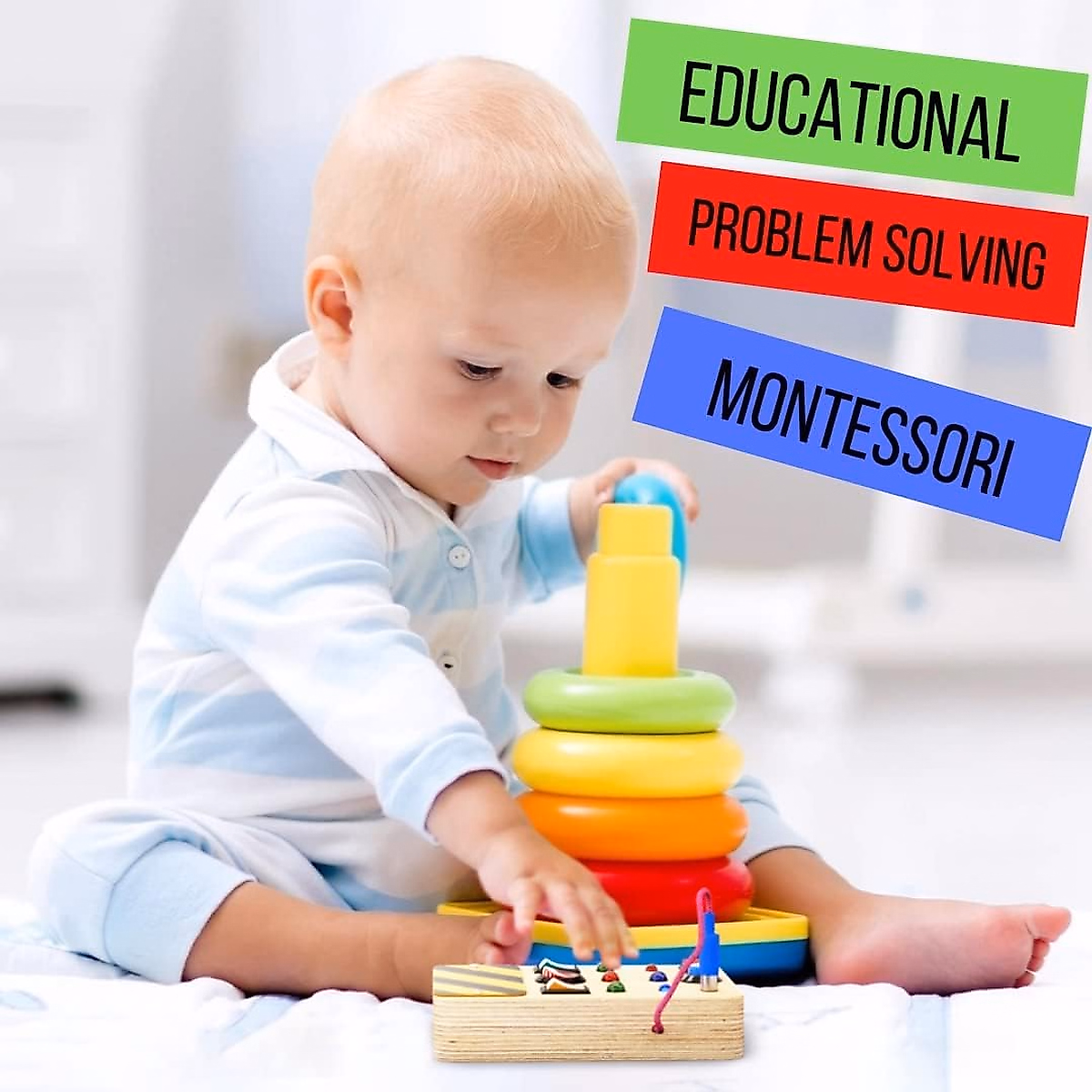 Montessori Busy Board for Toddlers - Wooden Sensory Toys for Toddlers - Toys For Autistic Children with LED Light Up Buttons Pluggable Wires Baby Gifts - Educational Learning Fidget Toy By Montotoys