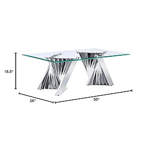 Anewsun Modern Coffee Table, Clear Glass Living Room Coffee Table with Silver Geometric Base