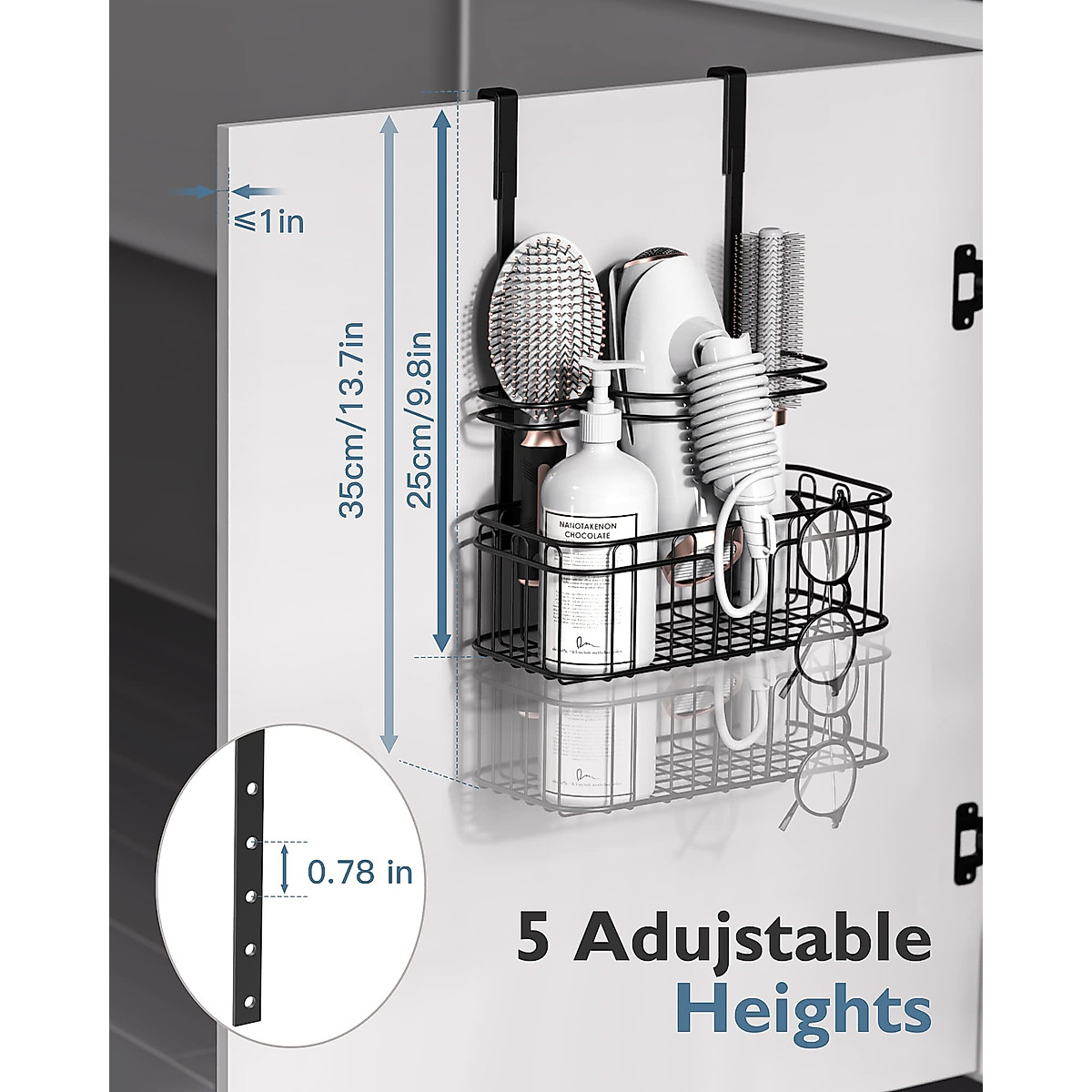 ULG Hair Dryer Holder, Hair Tool Organizer, 6 Adjustable Height, Wall Mounted/Cabinet Door, Bathroom Organizer Under Sink for Hair Dryer, Flat Irons, Curling Wands, Hair Straighteners, 3 Sections