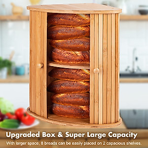 Bamboo Bread Box For Kitchen Countertop TOMKID Farmhouse Corner Bread Box 2 Layer Bread Storage Container, Extra Large Bread Boxes, 15.1 in x 11.8 in x 16.8 in (Assembly required)