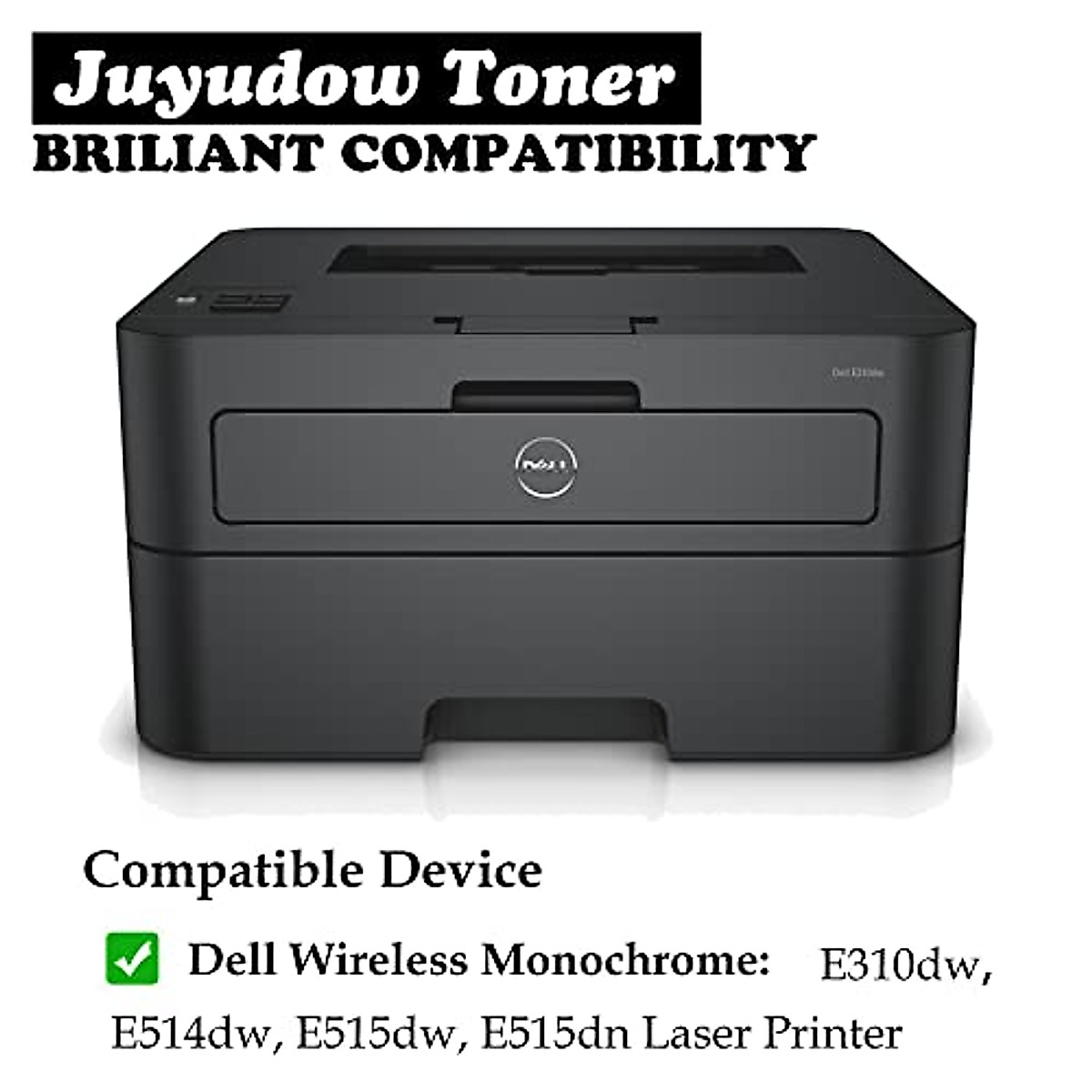 Juyudow Compatible Toner Cartridge Replacement for Dell E310dw E310 E514 E515 for Monochrome E310DW E515DW E514DW E515DN Part#: P7RMX PVTHG 593-BBKD (2 Packs Black, 2600 Pages High Yield)