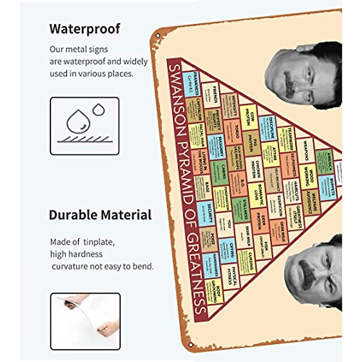 WASUBEA Metal Tin Sign Ron Swanson Pyramid of Greatness TV Show Poster Print Wall Art for Home 8x12 Inch