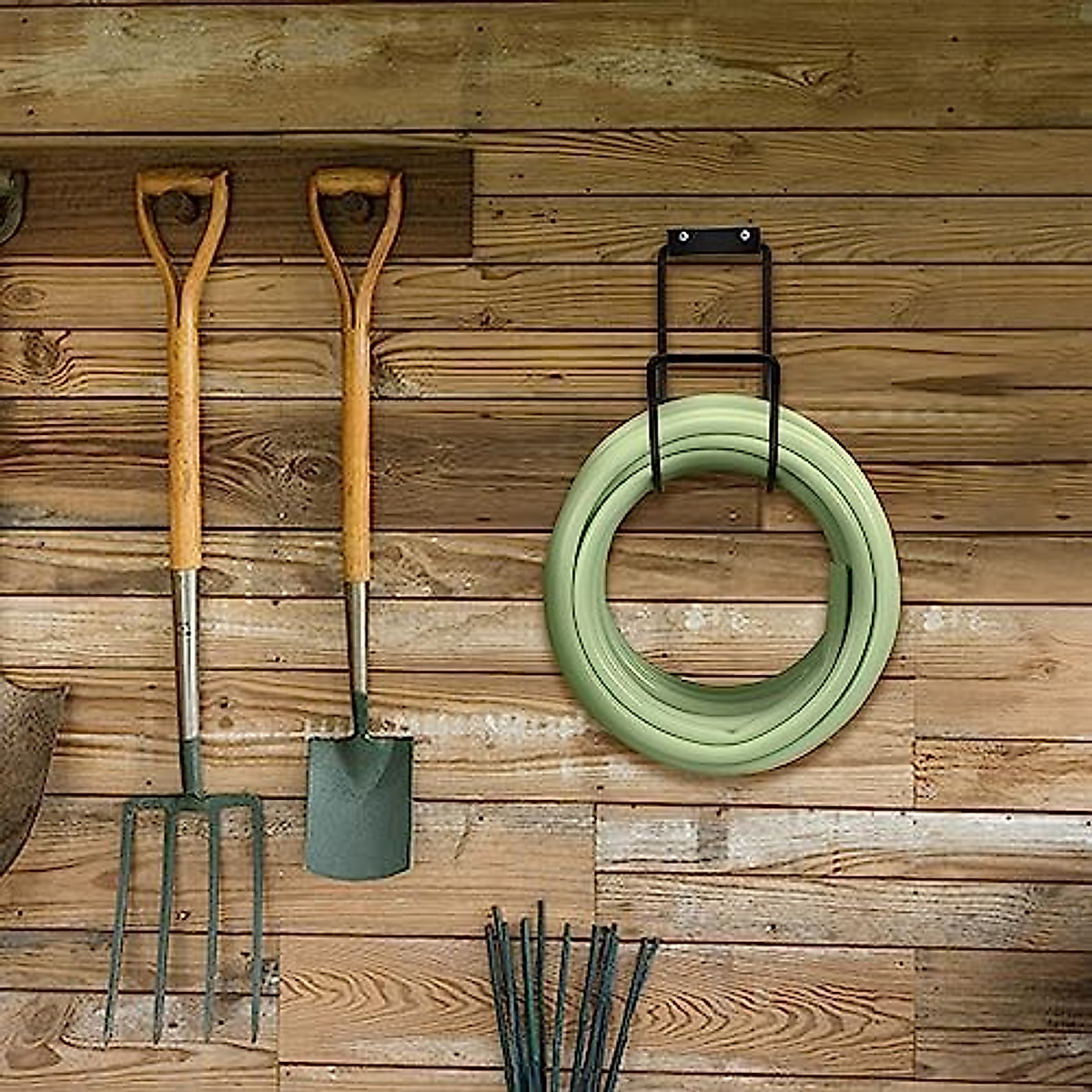 Buelkmag Garden Hose Reel Metal Hose Hanger Wall Mount Hooks for Garden Hose Water Hose Flexable Hose Magic Hose 304 Stainless Steel Hose Reel 2PCS Black…