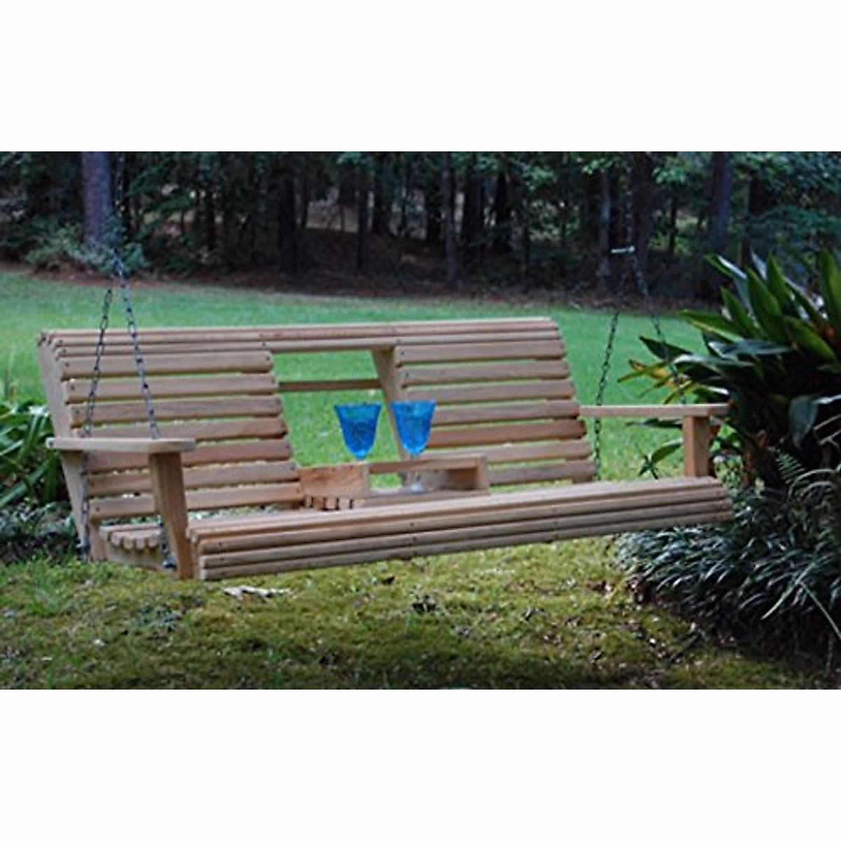 6 Feet Ft FLIP Cup Holder Console Cypress Lumber ROLL Back Porch Swing Made from Rot-Resistant Cypress Eternal Wood Made in The USA - Green Furniture - GO Green