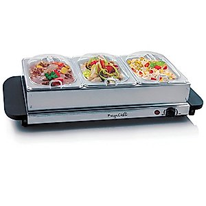 MegaChef Stainless Steel Easy Clean Buffet Server & Food Warmer With 3 Sectional Trays