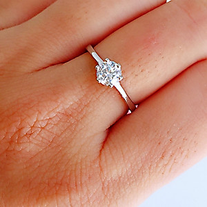 BeFab 1/2 Ctw Cubic Zirconia Classic 6 Prong Round Solitaire Engagement Ring Size 4 5 6 7 8 9 (Silver, 6)