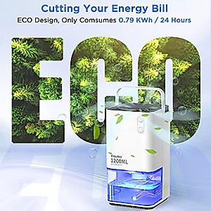 40oz Dehumidifiers for Home, EasyAcc Smart Dehumidifiers 320 sq. ft, with 7 Colorful Lights, 35dB Ultra Quiet, Auto Shut off, Dehumidifiers for Closets Bedroom Bathroom RV (Energy Saving)