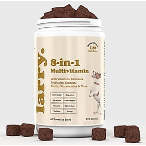 Larry 8-in-1 Multivitamin Dog for Small Dogs | Heart, Digestion, Liver, Skin, Coat, & Joint Support for Dogs | with Vitamins, Minerals, Omegas, & Glucosamine Chondroitin | 60 Soft Chews