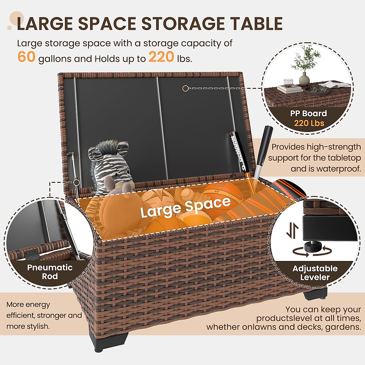 VONZOY Outdoor Patio Furniture Set, 5 Piece Patio Conversation Sets with Storage Table, Wide Armrest Outside Sectional Sofa with Waterproof Covers for Backyard, Porch, Balcony, Poolside(Grey)