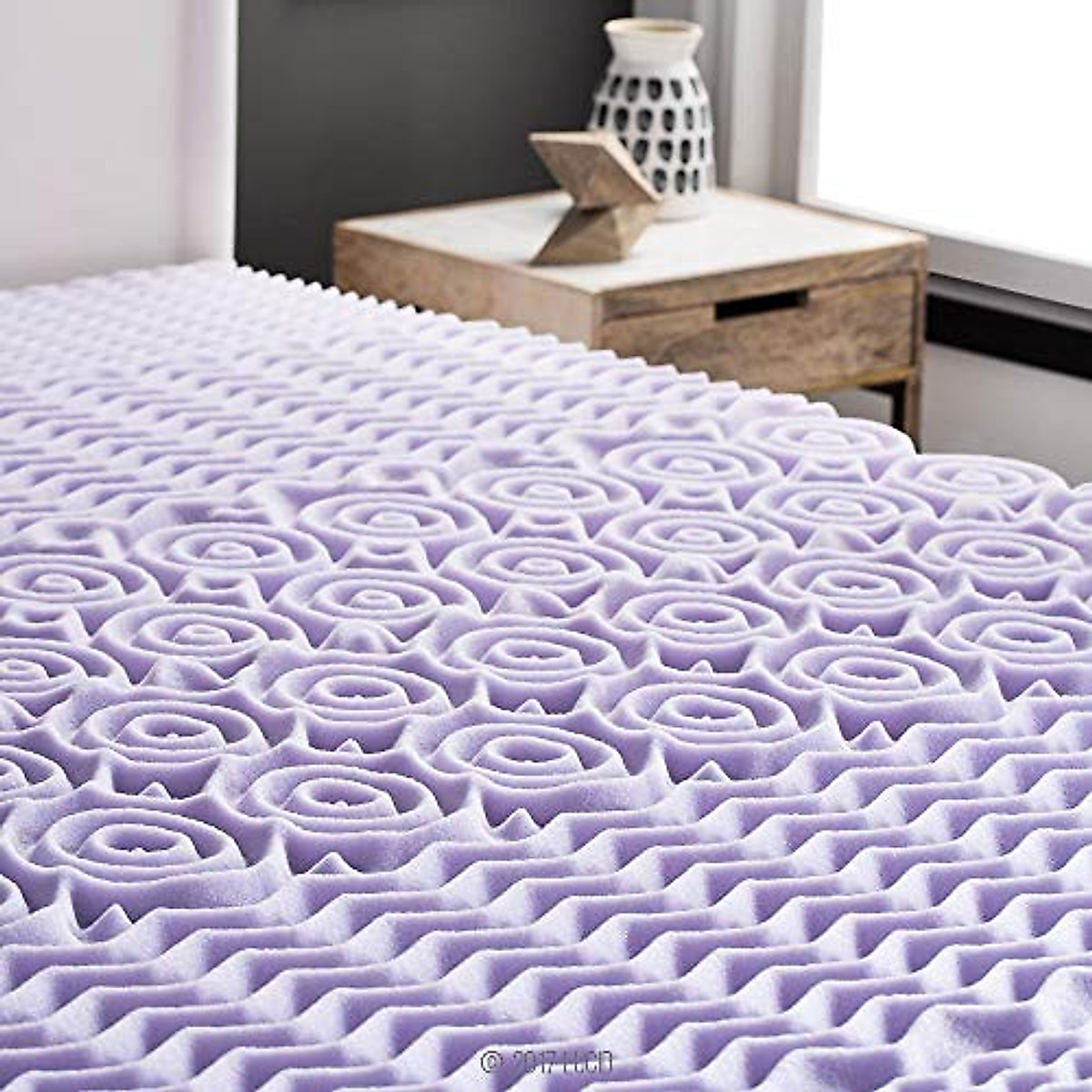 LUCID 2 Inch 5 Zone Lavender Memory Foam Mattress Topper - Queen & Protector, Queen, White