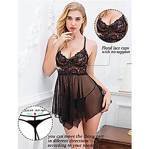 Avidlove Women Babydoll Set Mesh Lingerie Strap Chemise Lace Sleepwear Outfits Black Medium
